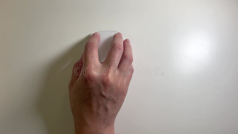 Top View Hand Using White Mouse Button on White Office Desk Stock ...