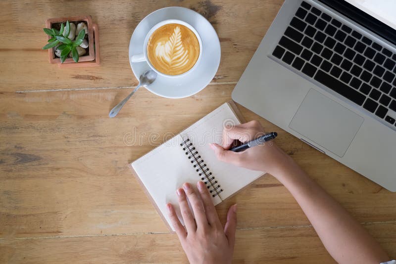 Top View Hand Writing on Notebook Paper. Stock Photo - Image of ...