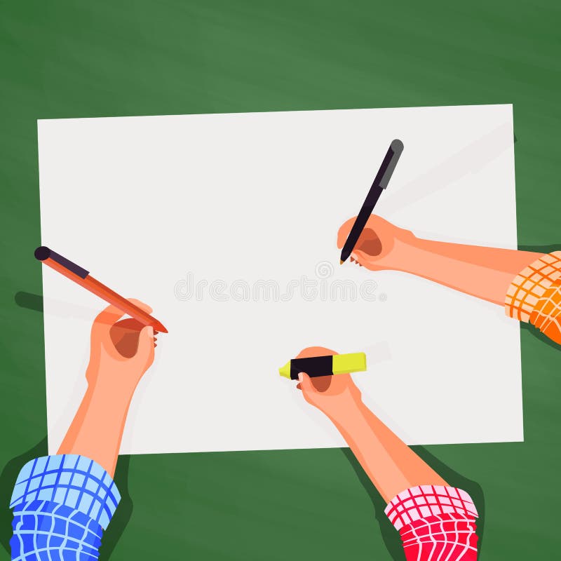 Top View, Hands on the Desktop Stock Vector - Illustration of desk ...