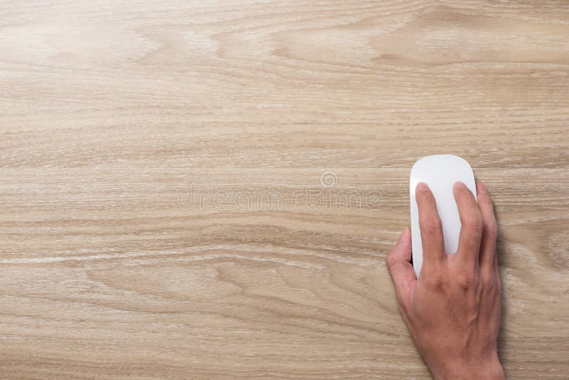 Top View of Hands Holding Mouse on Table. Stock Image - Image of ...