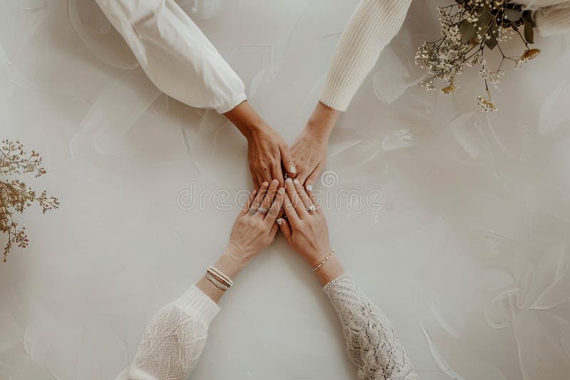Top View of Hands Joined Together in Unity and Support. Soft, Elegant ...