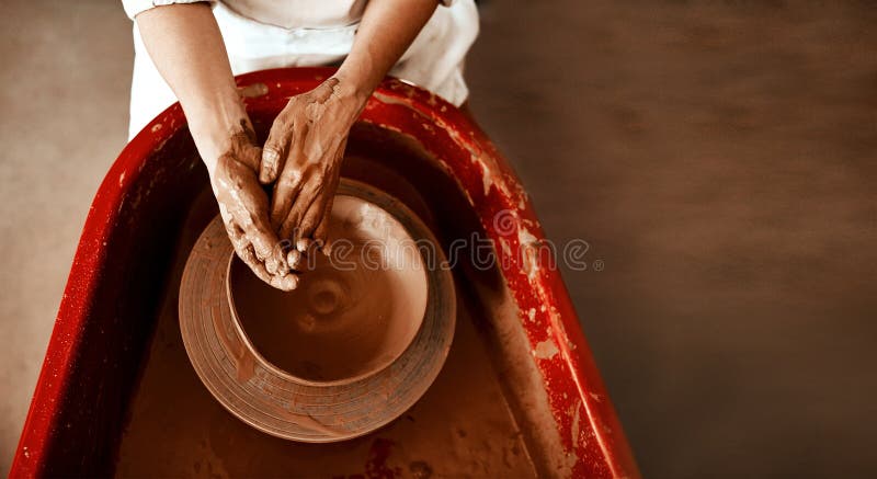 Top View, Hands and Pottery in Workshop for Production, Art Deco and ...