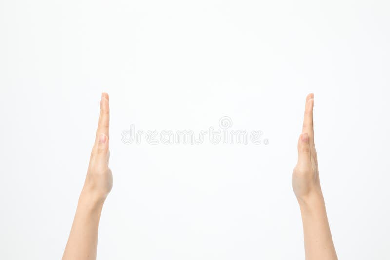 Top View of Hands Showing Size Isolated on a White Background Stock ...