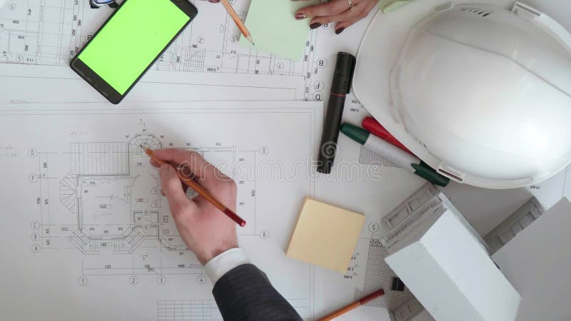 Top View of the Hands of the Team of Engineers Who Check the Building ...