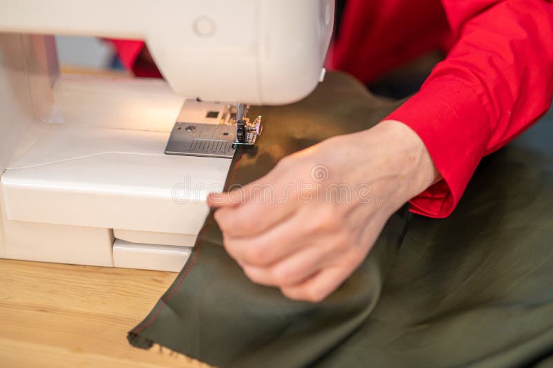 Top View of Hands Touching Material Sewing on Machine Stock Image ...