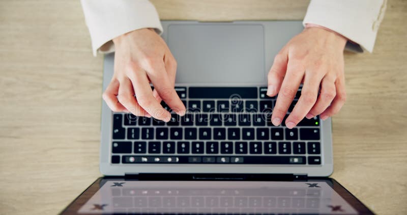 Top View, Hands Typing on Laptop Keyboard, Email and Tracking Markers ...