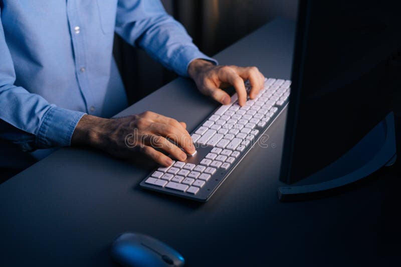 Top View of Hands of Unrecognizable Man Using Computer Typing on ...