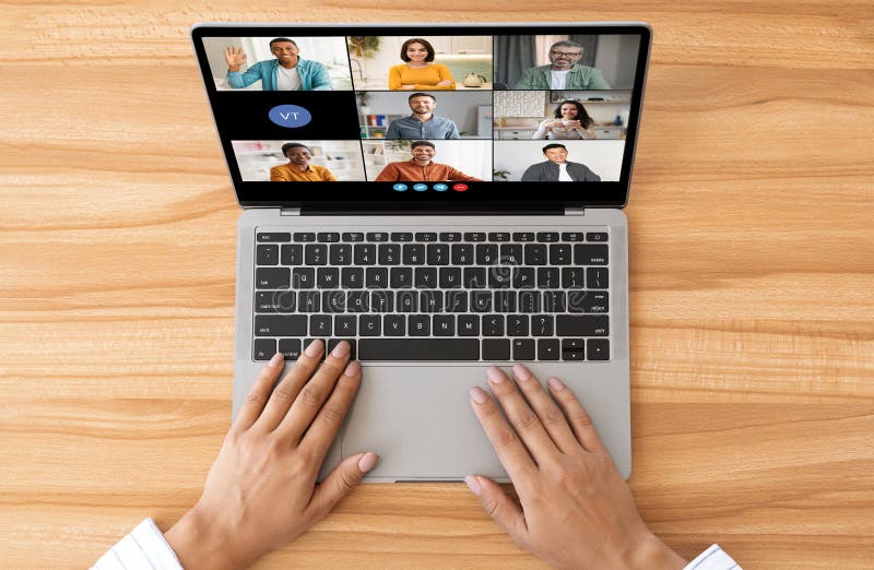 Top View of Hands Using Laptop for a Video Conference Stock Image ...