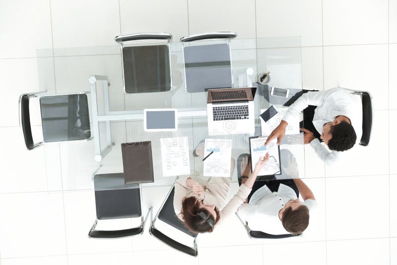 Top View. Handshake Financial Partners at the Desk Stock Image - Image ...