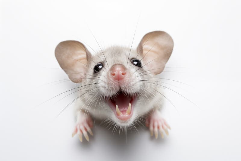 Top View of a Happy Cute Mouse Playing with Its Head Up, Isolated on a ...