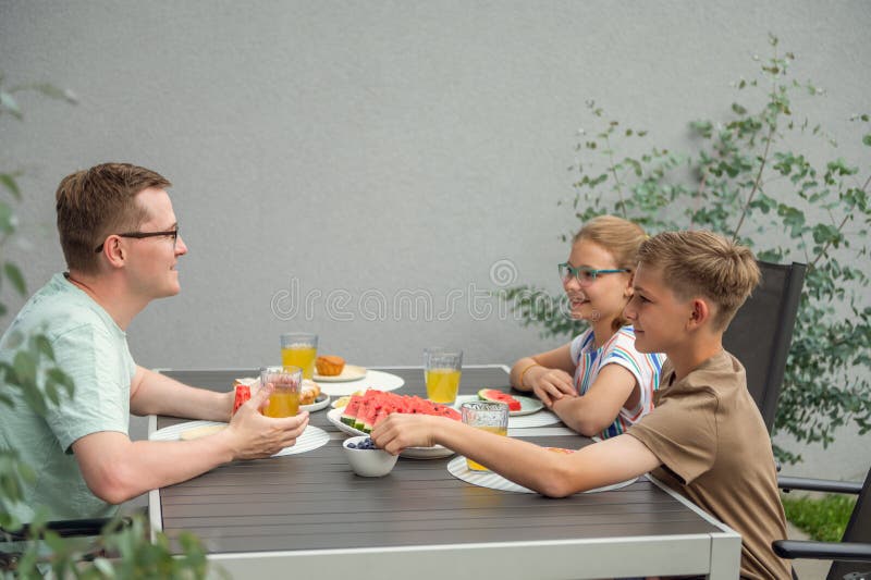 Top View of a Happy Family Having Brunch Together Outdoors Stock Image ...