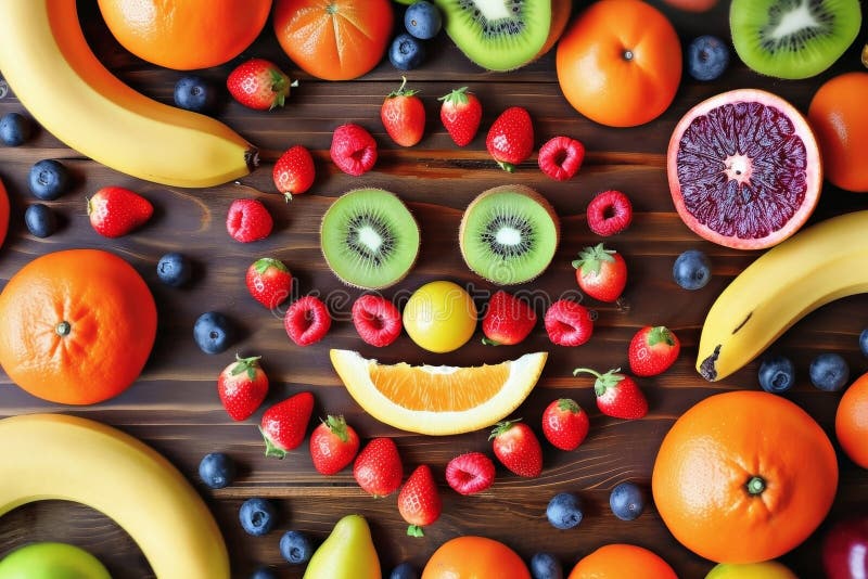 Top View of a Happy Smiling Face Made of Fruits Stock Illustration ...