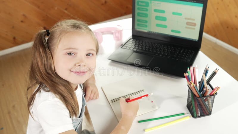 Top View of Happy Student Thinking Doing Homework by Using Laptop ...