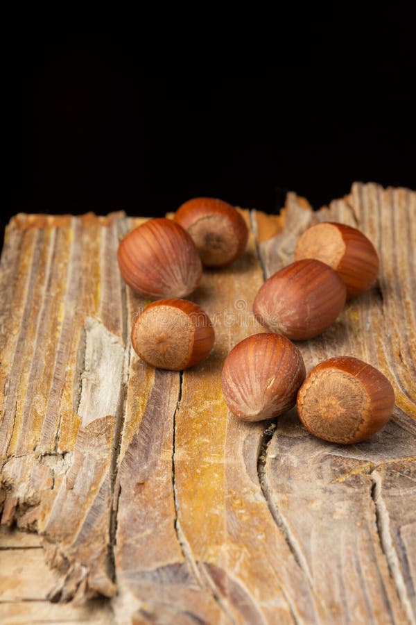 Top View of Hazelnuts on Rustic Wooden Table, with Selective Focus ...