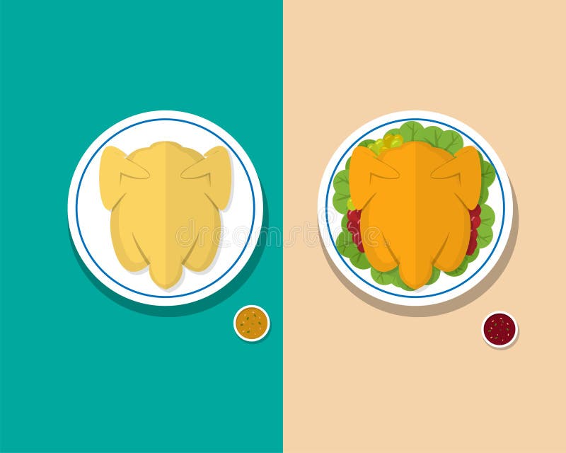 Top View Headless Steamed Chicken and Roasted Duck Stock Vector ...