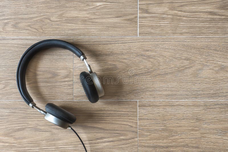 Top View of Headphone on Wood Background Stock Photo - Image of musical ...