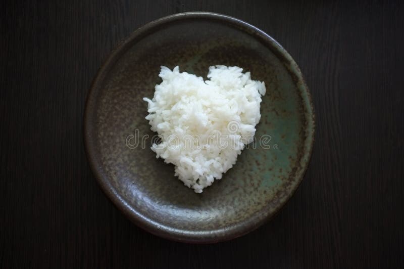 Top View Heart Shape of Cooked Rice in a Dish Stock Photo - Image of ...