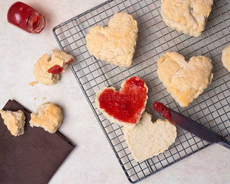 Top View of Heart Shaped Biscuit with Raspberry Jam for Valentines Day ...