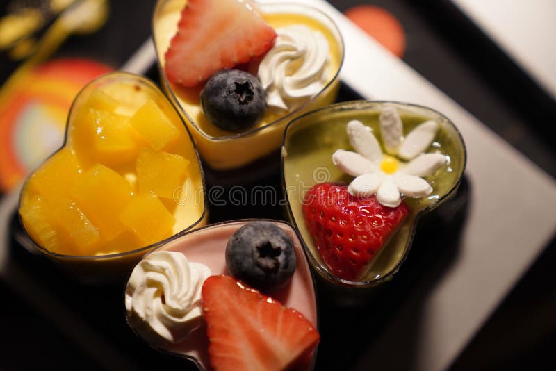 Top View of Heart-shaped Desserts with Berries and Fruits. Stock Photo ...