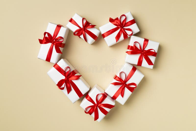 Top View of Heart Shaped Gift Boxes on Color Background Stock Photo ...