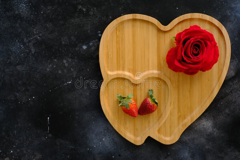 Top View of Heart-shaped Wooden Board with a Rose on it Stock Image ...
