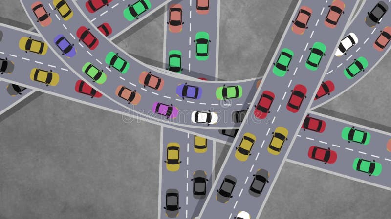 Top View on Heavy Traffic Cars Driving in Intersection in Rush Hour ...