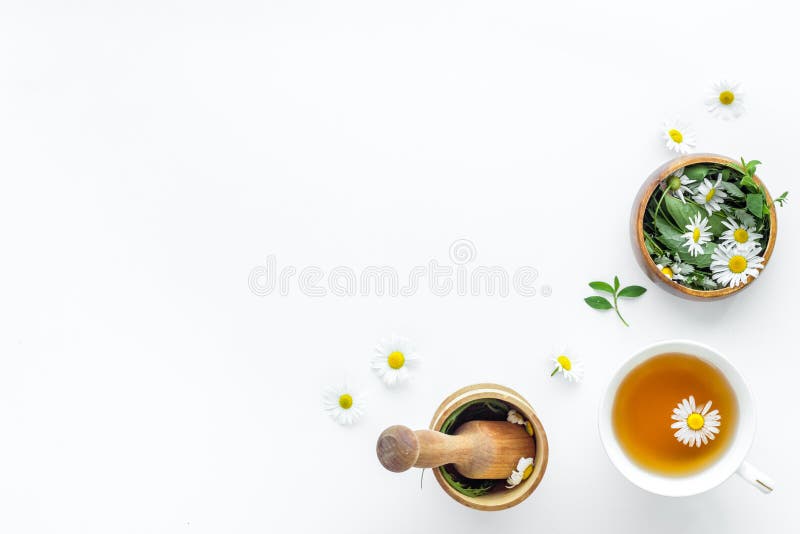 Top View of Herbal Tea in Cup with Herbs in Bowls, Top View Stock Image ...