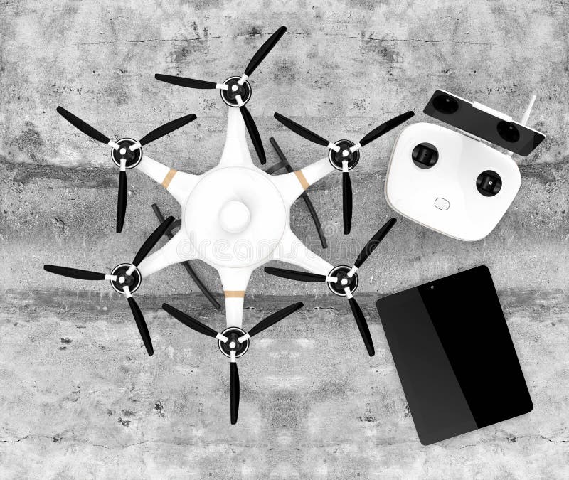 Top View of Hexacopter, Remote Controller and Tablet PC. Stock ...