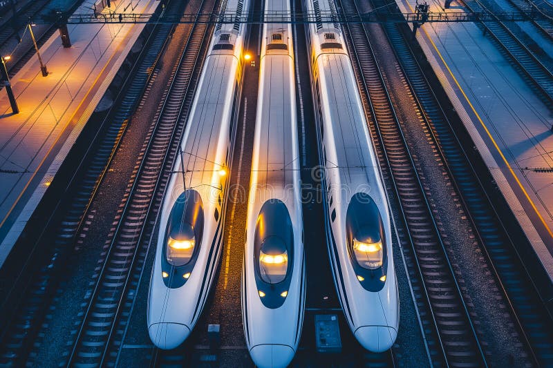 Top View of High-speed Trains Sitting Parked at a Maintenance Base ...