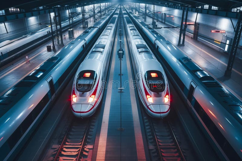 Top View of High-speed Trains Sitting Parked at a Maintenance Base ...