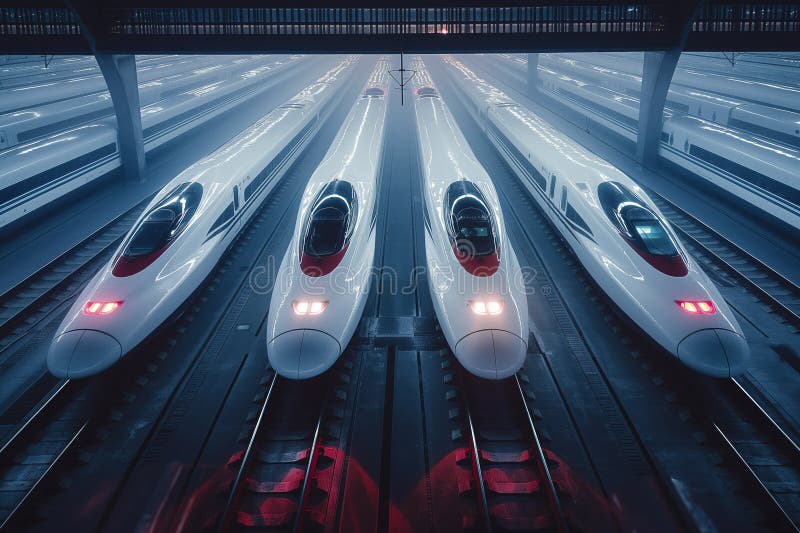 Top View of High-speed Trains Sitting Parked at a Maintenance Base ...