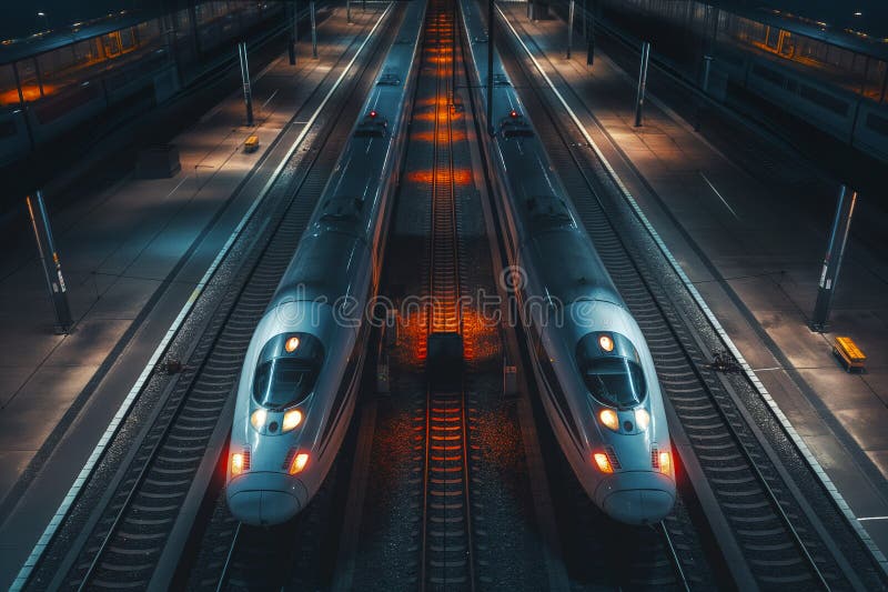 Top View of High-speed Trains Sitting Parked at a Maintenance Base ...