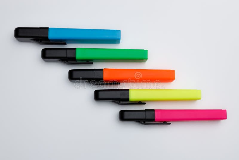 Top View of Highlighter Pens with Closed Caps in Neon Clolors on White ...