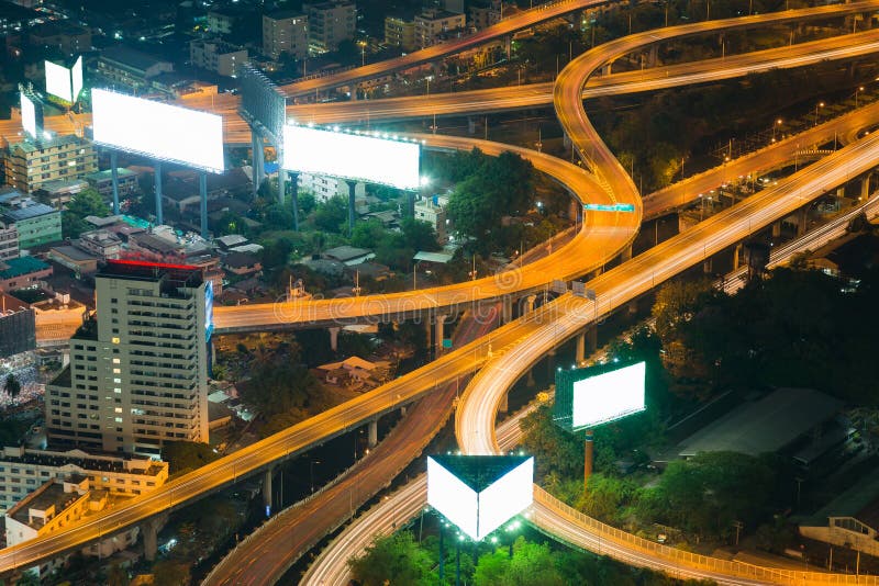 Top View, Highway Intersection Night View Stock Image - Image of ...