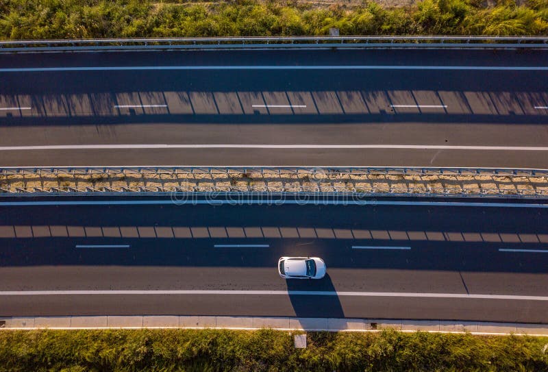 Top View of a Highway with a Single Car Stock Photo - Image of street ...