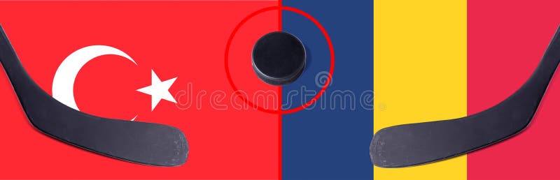 Top View Hockey Puck with Turkey Vs. Chad Command with the Sticks on ...