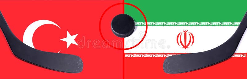 Top View Hockey Puck with Turkey Vs. Iran Command with the Sticks on ...