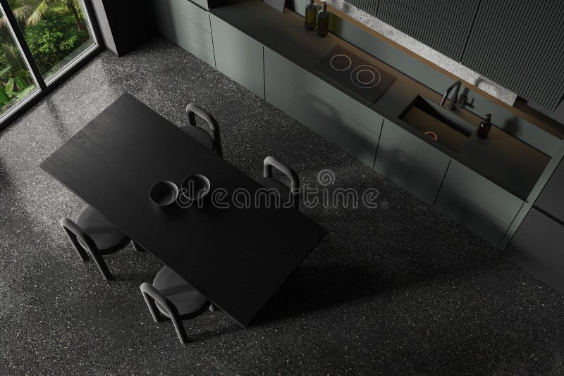 Top View of Home Kitchen Interior with Eating and Cooking Area with ...