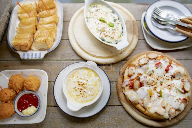 Top View of Home Snack Ready To Eat on Wood Table Stock Photo - Image ...