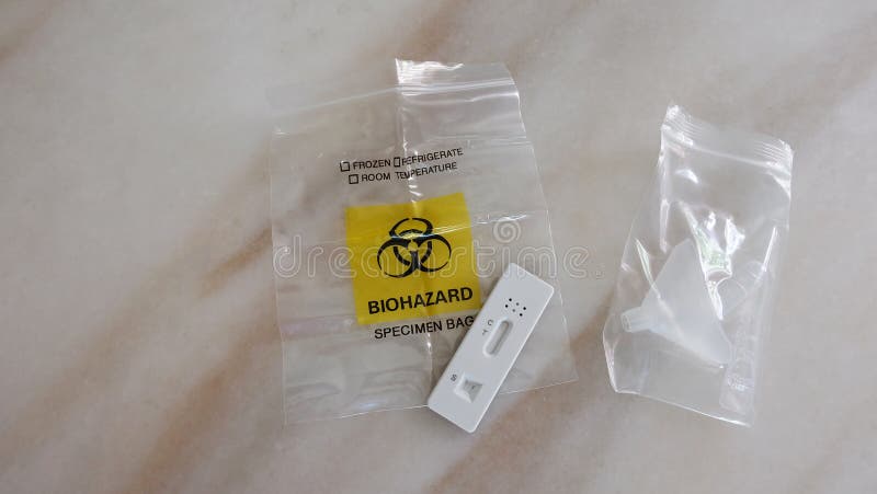 Top View of a Home Testing Kit with the Biohazard Specimen Bag Stock ...