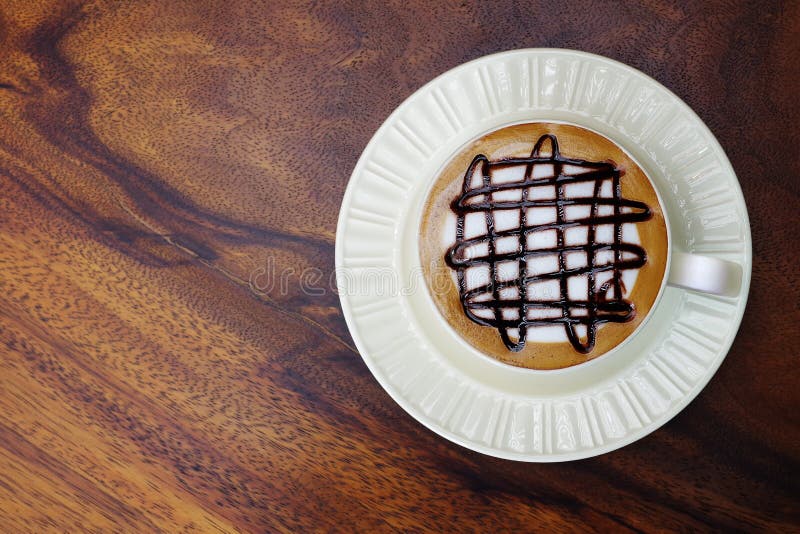 Top View of Hot Coffee Mocha Cup on Wood Texture Background. Stock ...