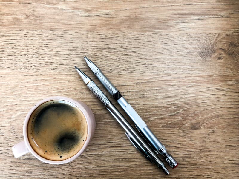 Top View of Coffee Cup and Pen Stock Image - Image of white, aroma ...