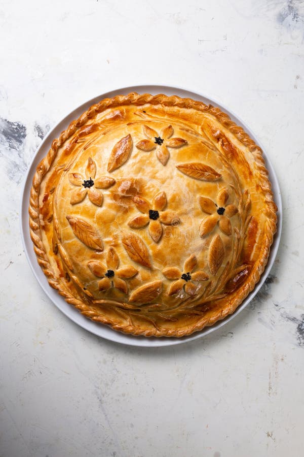 Top View of a Hot Homemade Chicken Pie with Filling. Pie on the Table ...