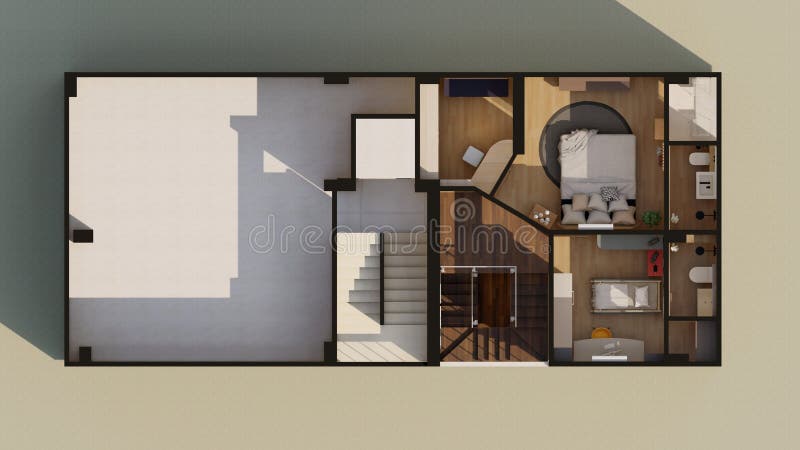 Top View House Plan- Residential Architecture Model 3d Rendering Stock ...