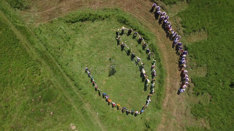 Top View of the Huge Ring of People Dance Around a Tree. Stock Footage ...