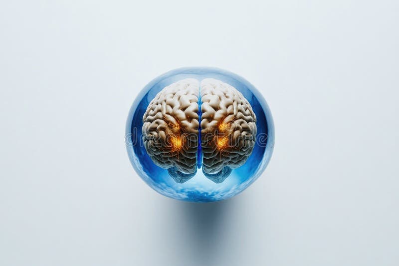 Top View of Human Brain Enclosed in Sphere with Neural Activity ...