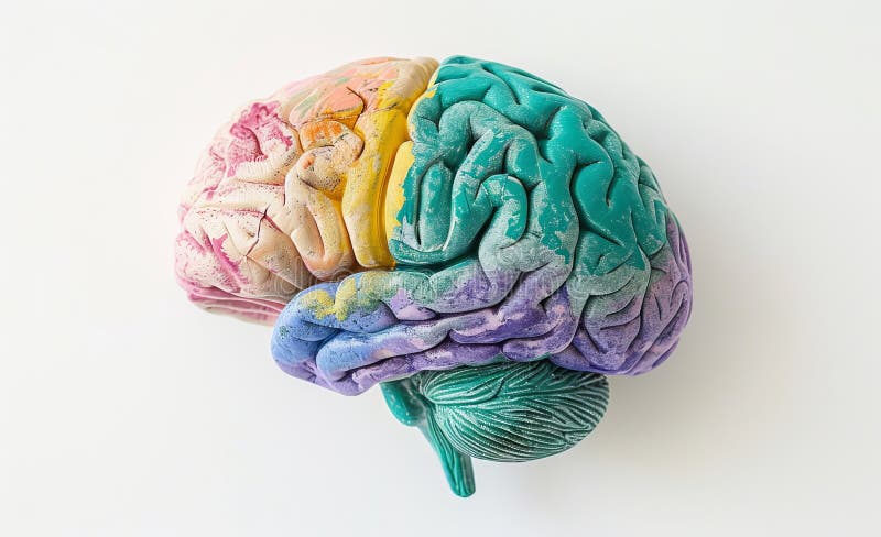 Top View of a Colorful Human Brain Model on White Background Stock ...