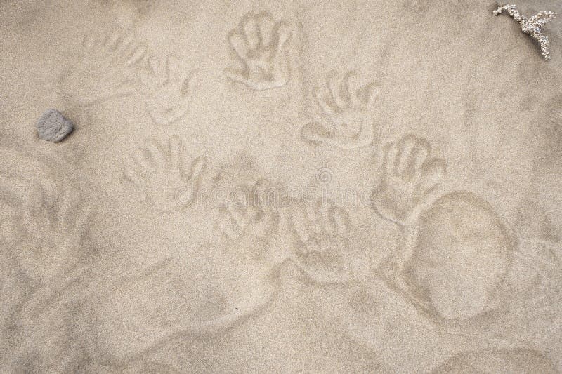 Top View of Human Handprints on the Beach Sand, Beach Sand Texture with ...