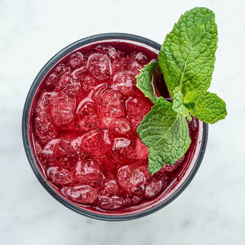 Top View of an Ice Cold Raspberry Mint Lemonade on a White Table ...