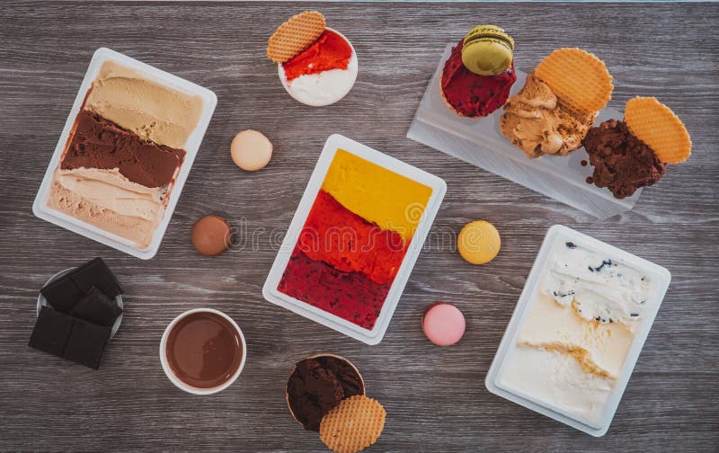 Top View of Ice Cream Assortment on a Table Stock Photo - Image of ...